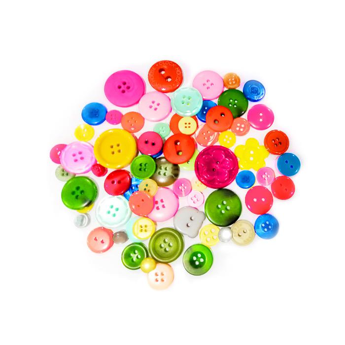 Plastic Button Coloured - Mix Size