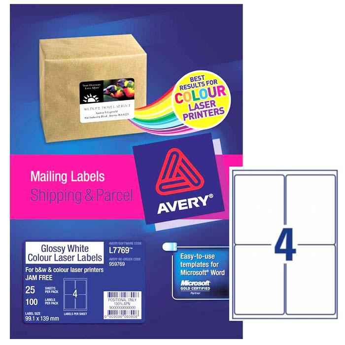Avery Glossy White Photo Quality Label 99.1 x 139mm 7769-25